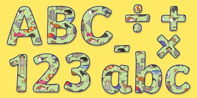 Animals Including Humans Themed Display Letters and Numbers Pack