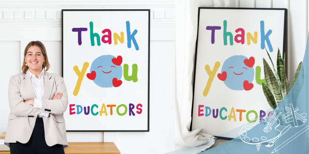 😊 Thank You Educators Bright Colours Emoji Poster