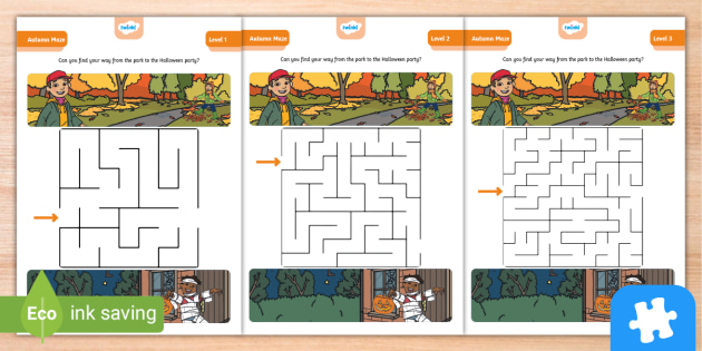 Fun Autumn Maze Puzzle Pack - AL - Twinkl Puzzled - Kids