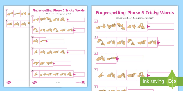 Fingerspelling Phase 5 Tricky Words Comprehension Worksheets