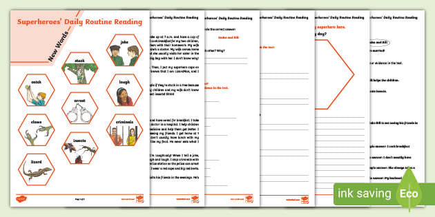 👉 Superhero Daily Routine Reading Activity