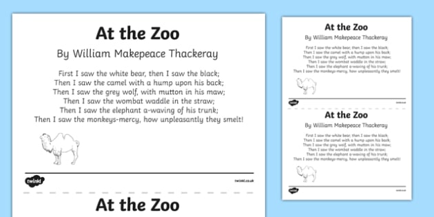 At the Zoo by William Makepeace Thackeray Print Out