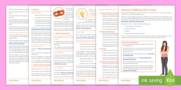 * NEW * Girls' Wellbeing Group Activity Sheets - young people