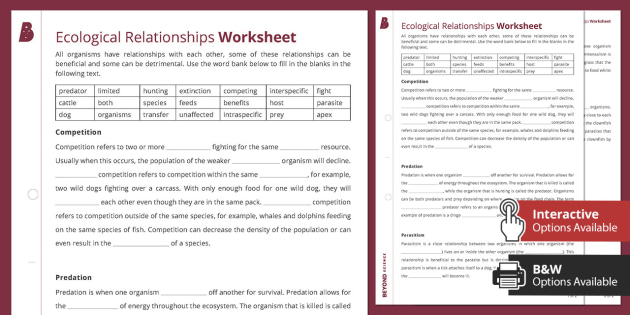 Biology Ecological Relationships Worksheet Ecology Discovery: