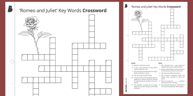 No Prep Romeo And Juliet Crossword Puzzle Worksheet Activity Tpt
