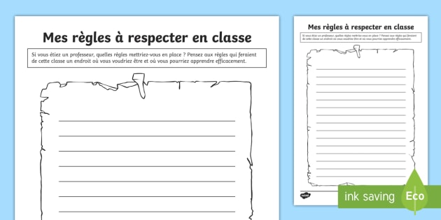 Feuille d'activités : Mes règles à respecter en classe