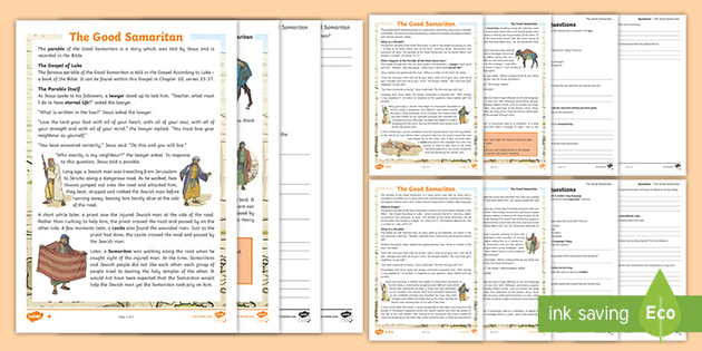 UKS2 The Good Samaritan Differentiated Reading Comprehension Activity