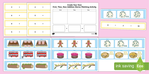 👉 First, Then, Now Addition Stories Matching Activity
