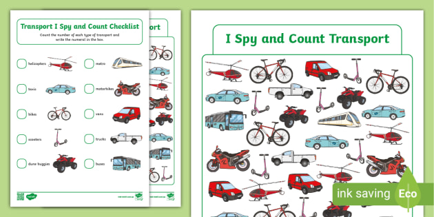 I Spy and Count Transport Activity (teacher made)