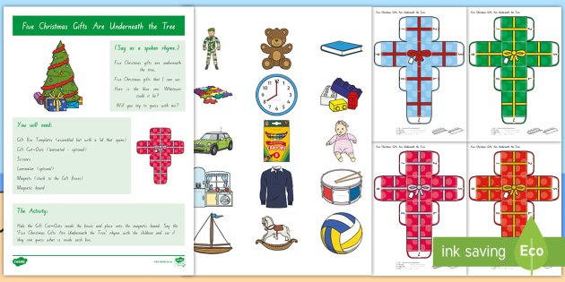 Five Christmas Gifts Are Under the Tree Rhyme Activity
