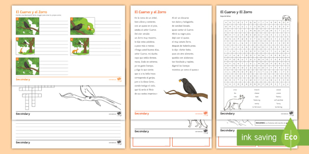Spanish Literature Activity Pack to Support Teaching on 'El Cuervo y el ...
