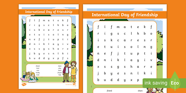 International Day of Friendship Years F-2 Word Search
