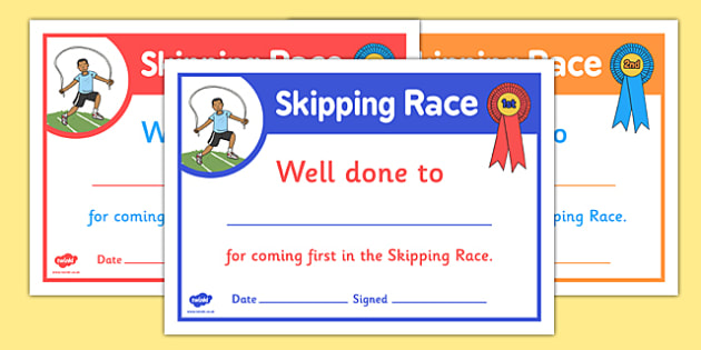 Sports Day Skipping Race Certificates - sports day, certificates