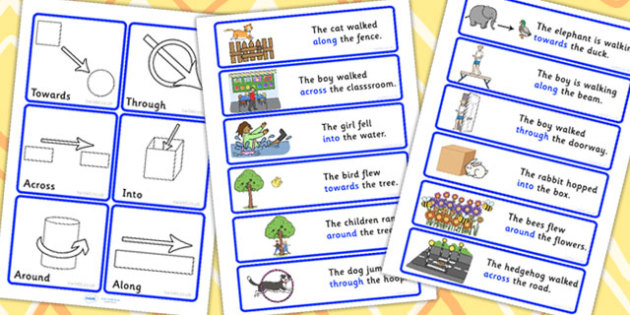 Directional Preposition Cards With Answers (teacher made)