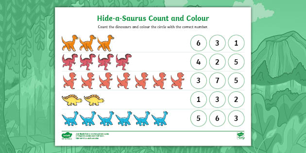 Hide-a-Saurus Dinosaur Count and Colour Worksheet