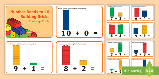 Number Bonds to 10 Building Bricks Challenge Cards