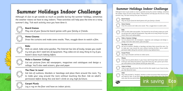 Summer Holidays Indoor Challenge Activity (teacher made)
