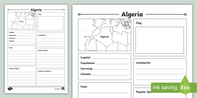 * NEW * Algeria Fact File Template (teacher made)