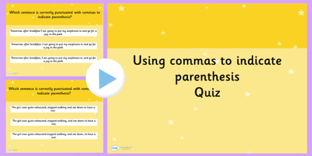 Using Commas to Indicate Parenthesis Punctuation PowerPoint