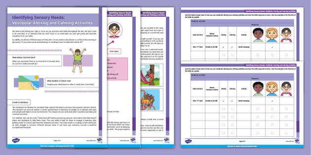 Identifying Sensory Needs: Vestibular Alerting and Calming Activities