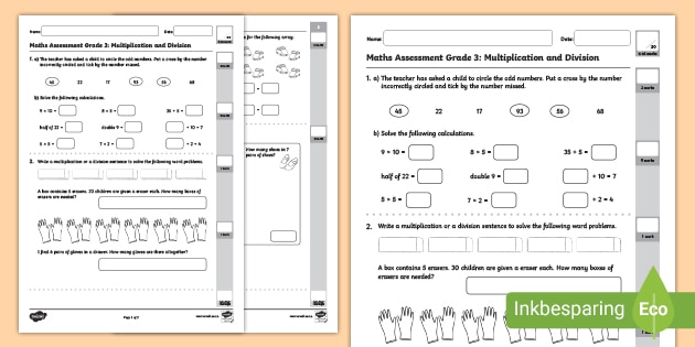 Multiplication And Division Assessment Pack Grade 3