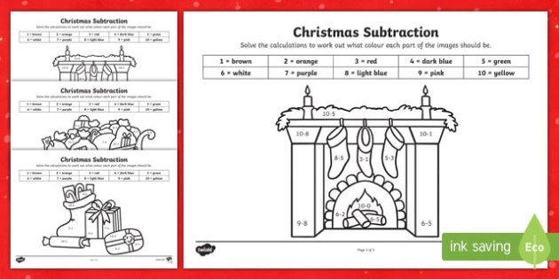 Christmas Subtraction to 10 Colour by Number (teacher made)
