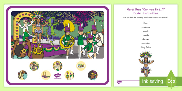 Mardi Gras Can You Find? Picture Activity (teacher made)