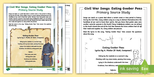 Civil War Song: Eating Goober Peas Primary Source Study