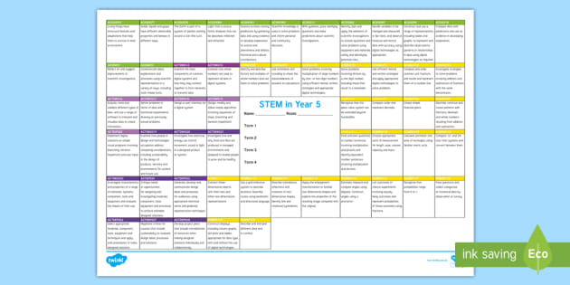 STEM in Year 5 Assessment Sheet (teacher made)
