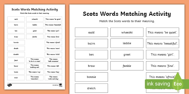 Scots words for kids cut and paste matching game - Twinkl
