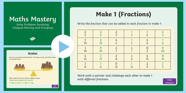 Year 6 Ratio Solve Problems Involving Unequal Sharing and Grouping Maths