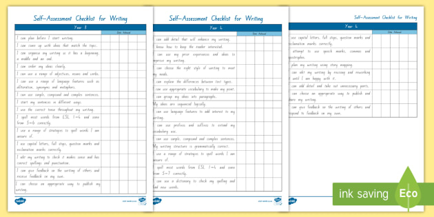 Level 2 NZ Writers Self-Assessment Checklist (teacher made)