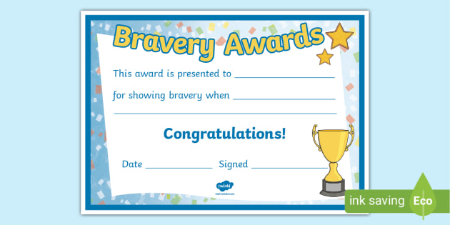 Bravery Certificate - Twinkl - KS2 (creat de profesori)