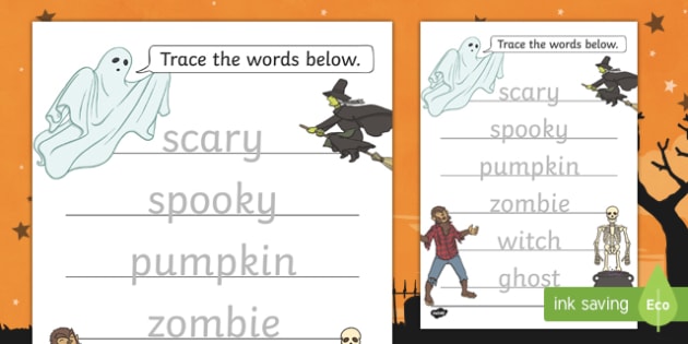 Halloween Themed Trace the Words Worksheet / Worksheet