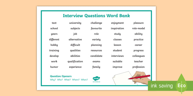 Interview Questions Word Mat Second Level CfE Word Mat