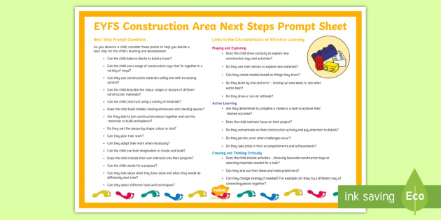 * NEW * EYFS Construction Area Reception FS2 Next Steps Prompt Poster