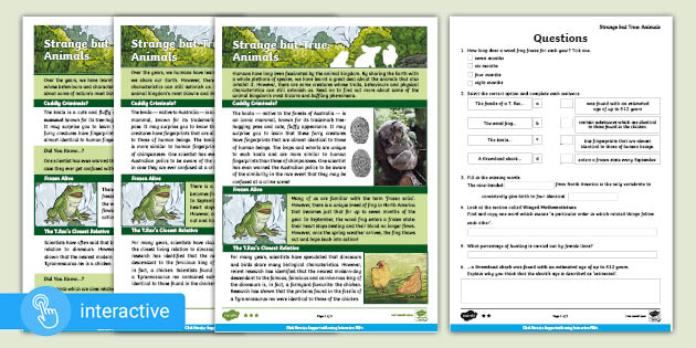 Interactive PDF: UKS2 Strange but True Animals Differentiated Reading