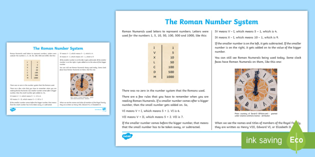 Roman Number System Information Sheet (teacher made)