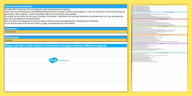 Australian Report Writing Bank of Comments Home Learning