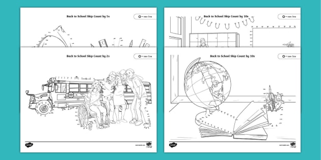 Back to School Dot to Dot Skip Count by 2, 5, and 10 Activities