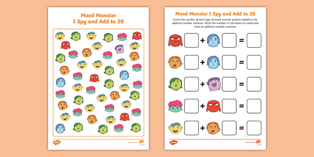 👉 Mood Monsters I Spy and Add to 20 Activity