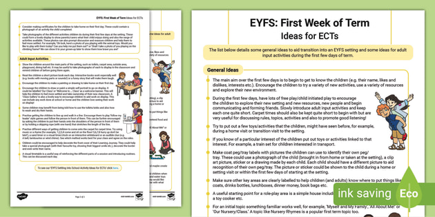 EYFS First Week of Term Ideas for NQTs (teacher made)
