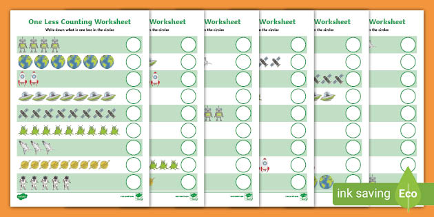 Space Themed One Less Counting Worksheet -maths, numeracy, KS1, key ...