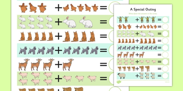 A Special Outing Up to 10 Addition Sheet (teacher made)