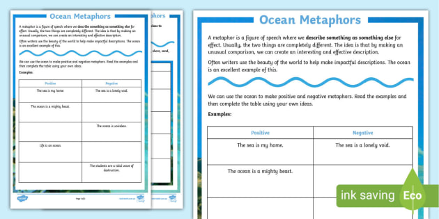 Ocean Metaphors Worksheet | Figurative Language | Twinkl