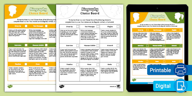 Biography Choice Board (teacher made)