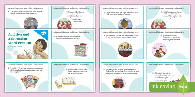 Stage 6 Addition and Subtraction Word Problem Challenge Card