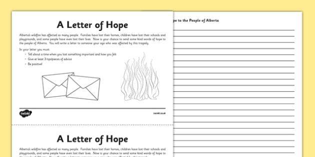 Alberta Wildfire Letter Writing Worksheet / Worksheet
