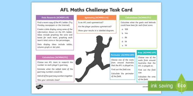 Year 5 AFL Maths Challenge Worksheet / Worksheet