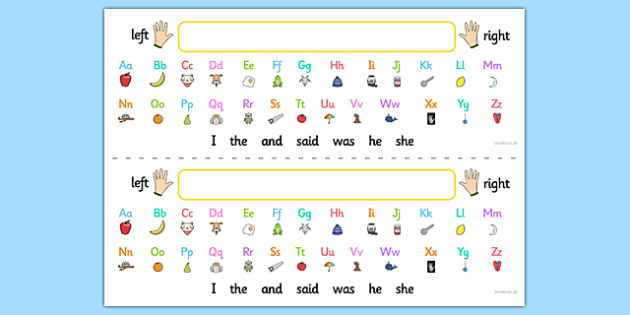 Alphabet Desk Strips with Pictures and High Frequency Words